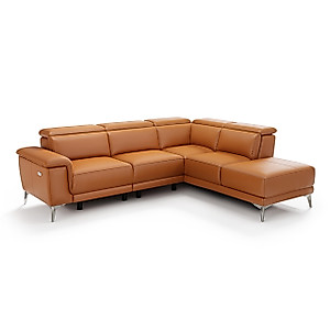 Valencia Pista Geniune Leather Reclining Sectional Sofa with Right Hand Chaise -| Power Recliner Chair, Nappa 11000 Leather | L Shaped Couch for Living Room Furniture, Cloudy Grey