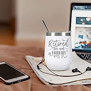 ELEGANTPARK Retirement Gifts for Women 2024 Wine Tumbler Retired Free and Fabulous Funny Birthday Gifts for Retired Friends Retired Teacher Coworkers Boss Retirement Tumbler White