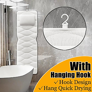 POOIKTFY Full Body Bath Pillow(50.79 x 15.75”x 0.9”),5D Air Mesh & Quick Drying, Bath Pillows for tub & 21 Non-Slip Suction Cups, Spa Bathtub Pillow for Head Neck Shoulder Support (White)