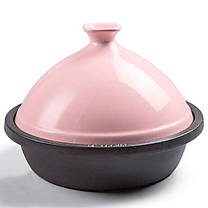 MYYINGBIN 3 Liters Moroccan Tagine Pot Cast Iron Base Ceramic Lid Clay Casserole Suitable for 3-6 People, Pink