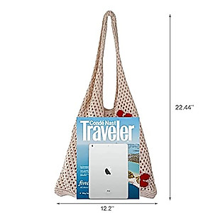 Nichalous Flower Crochet Tote Bag, Women Tourist Beach Handbag Aesthetic Hobo Bag Tote Bag Weaving Large Capacity Handbag（apricot）