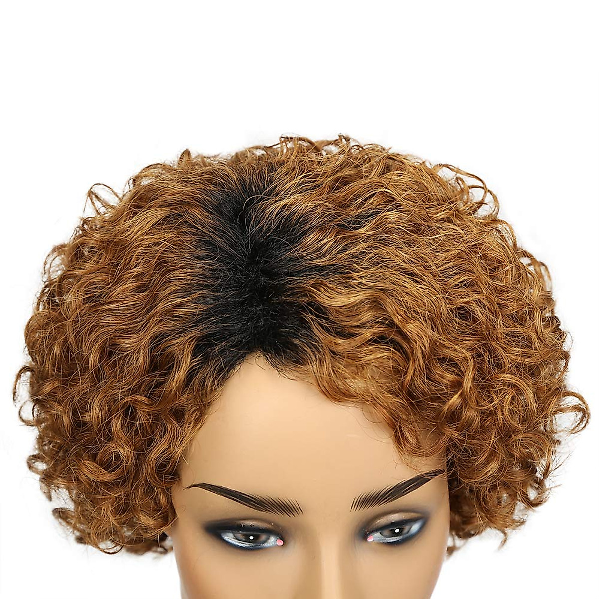 Quantum Love Human Hair Wigs Curly Wave Side Part Wig Short Bob Pixie Cut Brazilian Remy Human Hair Deep Curly None Lace Front Wigs for Women Ombre Black Brown Color
