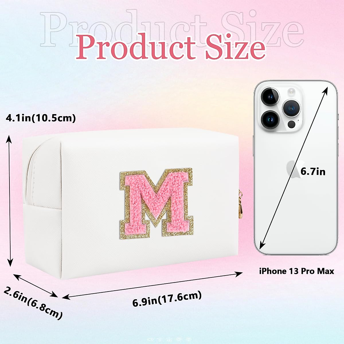 Small Personalized Letter Makeup Bag, Cute PU Leather Chenille Letters Cosmetic Bag Travel Makeup Bag, Preppy Makeup Pouch Travel Organizer Zipper Pouch Organizer for Women and Girls(WhitePink-M)