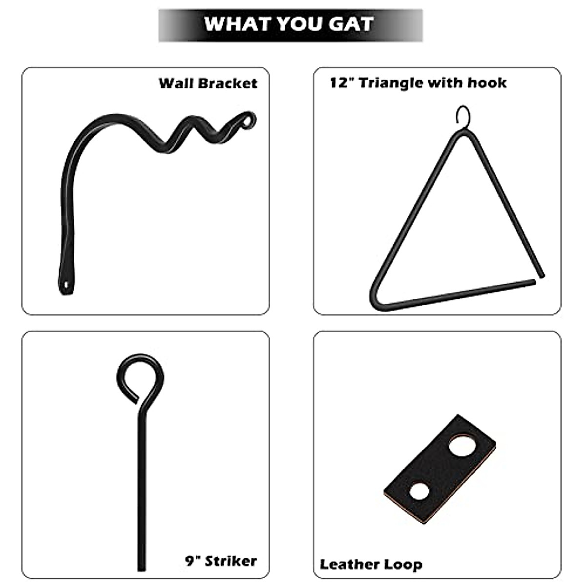 Blacksmith Iron Dinner Bell Hand Made 12“ Triangle Dinner Bell Heavy Duty Primitive Hand-Forged Wrought Iron Triangle Dinner Bell Iron Triangle Chime