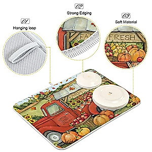 Dish Drying Mats for Kitchen Counter Absorbent Reversible Dishes Drainer Pad Autumn Fall Sunflower Pumpkin 16 x 18 In 2030325