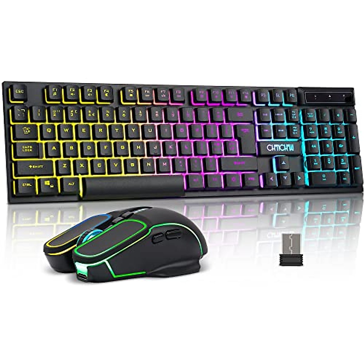 Gaming Wireless Keyboard and Mouse RGB Backlit Rechargeable Battery Gamer Combo Mechanical Feel Anti-ghosting with Side Button for PC Computer Laptop Compatible with Windows Mac Ps4/Ps5 Xbox one