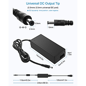 ALITOVE 24V 6A Power Supply Adapter Converter 100-240V AC to DC 24 Volt 144W 6Amp 5.5A 5A 4A Transformer with 5.5x2.5mm Plug for LED Strip Light CCTV Camera LCD Monitor Massage Chair
