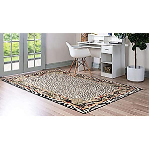 Unique Loom Wildlife Collection Animal Inspired with Cheetah Bordered Design Area Rug, 5 ft x 8 ft, Ivory/Black
