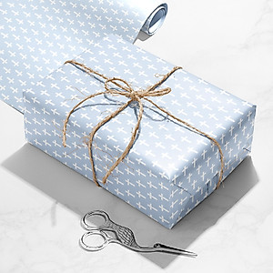 LDGOOAEL Mini Wrapping Paper Roll - Reversible Design (17" X 32.8 Feet) - Blue Cross for Birthday, Baby Shower
