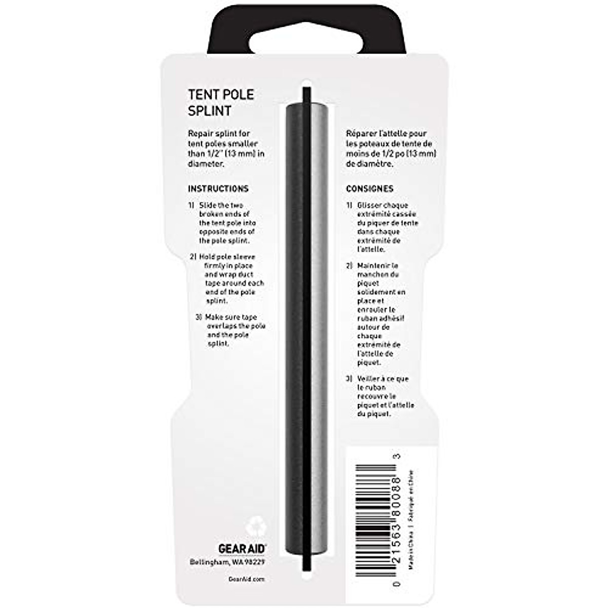 GEAR AID Tent Pole Splint, Replacement Part, 1/2" Gray