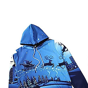 Cool Hoodies for Men, Thenlian Mens 3D Printed Christmas Pullover Long Sleeve Hooded Sweatshirt Tops Blouse(Blue, XXXL)