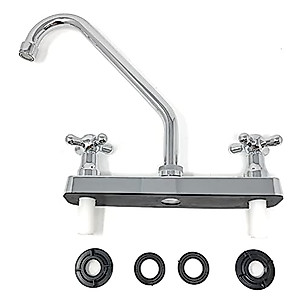 Chromed Surface 8" Two Handle Tall Stainless Steel Spout Kitchen Faucet 8 inch Center Hole [3015P] ADA No Lead, Plastic (POM) Body HI Rise Spout