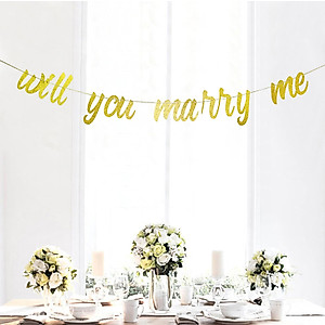Etaredkj Gold Glitter Will You Marry Me Banner for Bachelorette Party Decor Bridal Shower Wedding Engagement Party Supplie