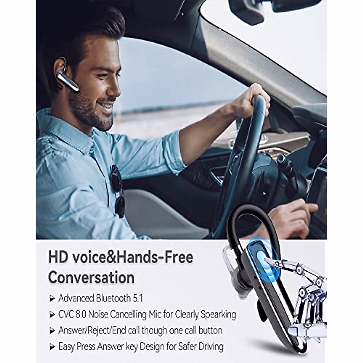 Bluetooth Headset Wireless Earpiece 2023 New Noise Canceling with Mic for Cell Phones, 80H Talking Time Hands-Free Bluetooth 5.1 Earpiece Charging Case in-Ear Wireless Earphones for Truck Driving