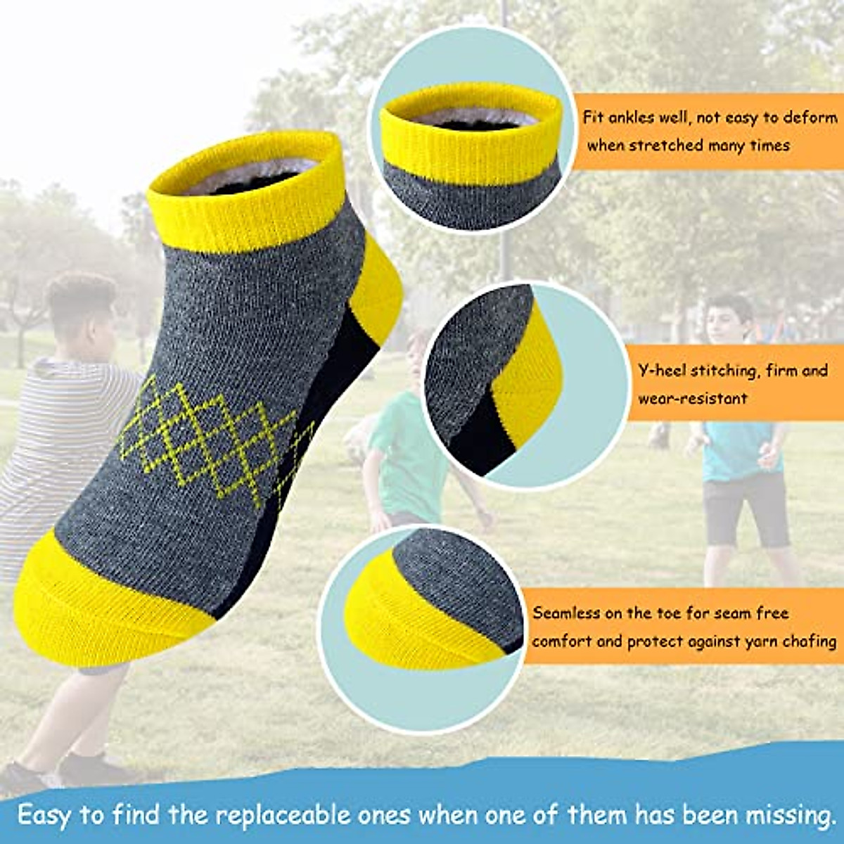 Tsmollyu 12 Pairs Boy Socks Half Cushioned Low Cut Socks Ankle Athletic Cotton Socks For Little Big Kids Age 3-10(7-10 Years)