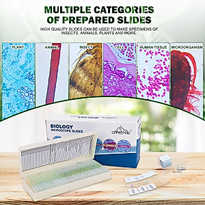50 Microscope Slides and 100 Covers Set - 30 Prepared Microscope Slides with Specimens, 20 Blank Microscope Slides and 100 Microscope Coverslips - Microscope Slides for Kids Students Homeschool Use