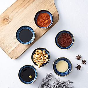 HOKELER 3.7 inch Small Ceramic Dipping Bowls Pinch Dip Bowl Side Dishes for Soy Sauce Dessert Tomato, Set of 6, Black & Blue