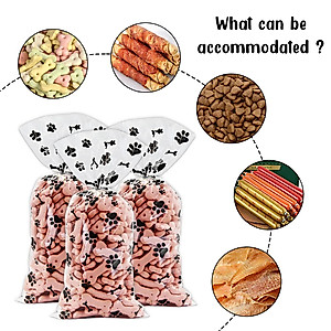 100 Pieces Pet Paw Bone Print Cellophane Bags, Dog Puppy Pet Gift Bags with Silver Twist Ties, Cellophane Treat Bags for Candy Cookie Chocolate Nuts Birthday Party Favor Goody Bags