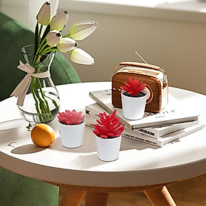 Uguisu Artificial Potted Plant, Simulated Gem Flower, Lotus Flower, Artificial Succulent Plant, Small Artificial Plant, Artificial Fake Plant, Office Home Wall Decoration (4/Red)