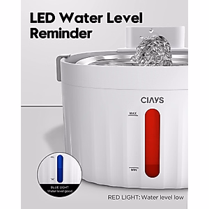 Ciays 70.4oz/2L Cat Water Fountain Automatic Induction Water Dog Water Fountain with Battery & Power Cord Powered Pet Water Fountain Bowl with Stainless Steel Drinking Tray for Pets, White