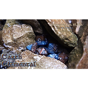 Earth Elemental Halfsies Dice - 7 die polyhedral dice Set - Cerulean Blue & Terran Brown - Silver Numbering