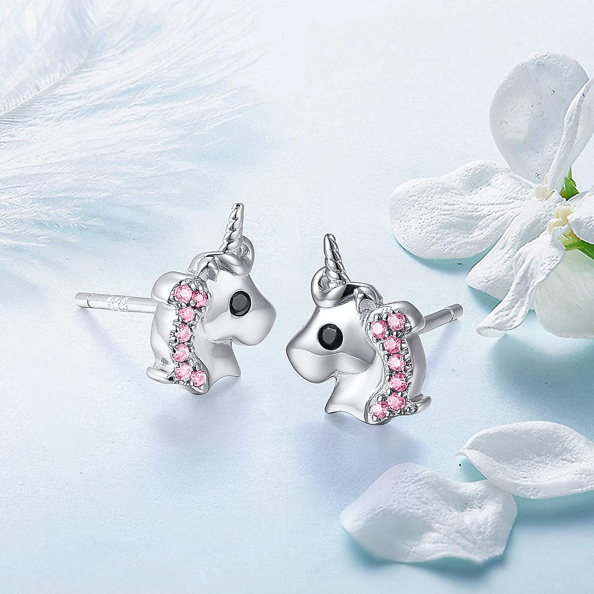 925 Sterling Silver Unicorn Gift Cute Cz Unicorn Stud Earrings Jewelry for Women Girls Kids Children Daughter Gift (Pink)