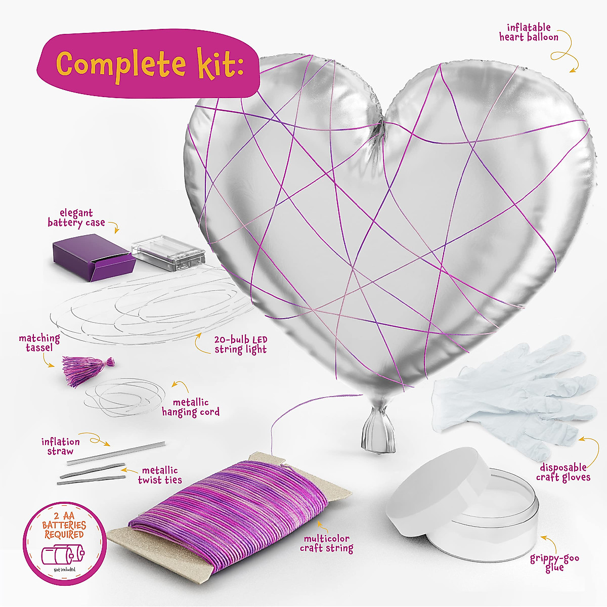 3D String Art Kit for Kids - Makes a Light-Up Heart Lantern - Multi-Colored LED Bulbs - Kid Gifts - Easter Crafts for Girls Ages 8-12 - DIY Arts & Craft Kits for 8, 9, 10, 11, 12 Year Old Girl