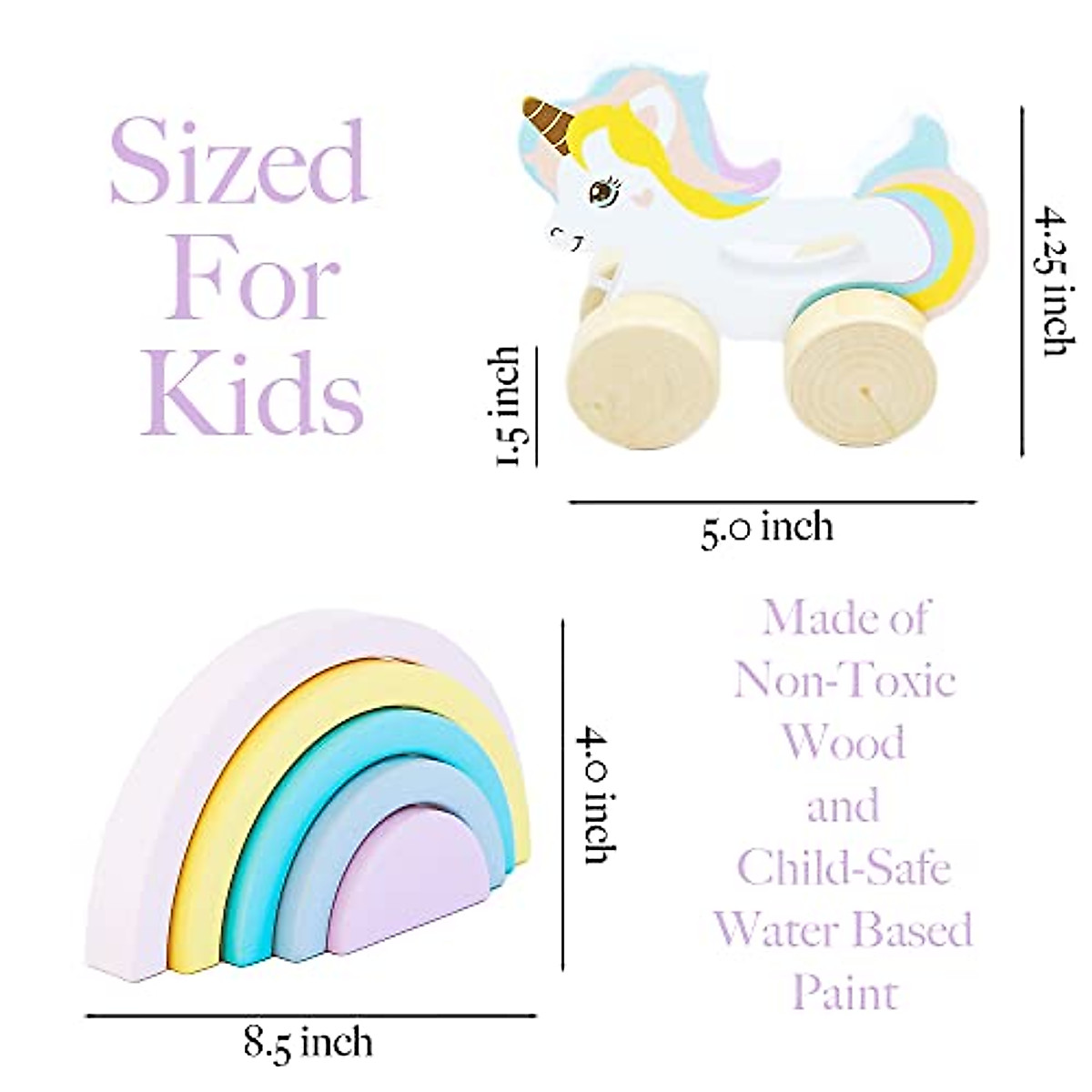 Wooden Rainbow Stacking Toy - Rainbow Stacker Wooden Rainbow Unicorn Wooden Baby Toys - Stacking Rainbow Toy Pull Toy Rainbow Puzzle - Rainbow Stacker Wooden Toy Unicorn Gifts for Girls Unicorn Toy