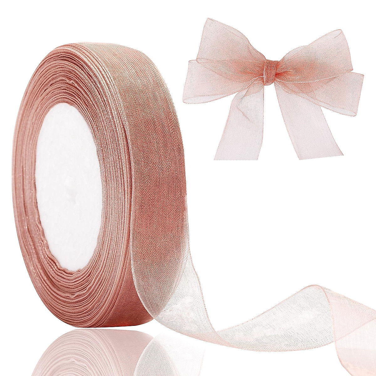 joycraft Gift Ribbon, Sheer Organza Ribbon, Handmade Ribbon, 50 Yds x 0.78" Rose Gold Organza Chiffon Ribbon, Mesh Fabric Ribbon for Gift Wrapping, DIY Craft, Xmas Party Deco