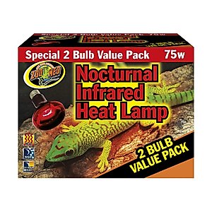 Zoo Med Nocturnal Infrared Heat Lamp, 75 Watts, Pack of 2 bulbs, 2 CT