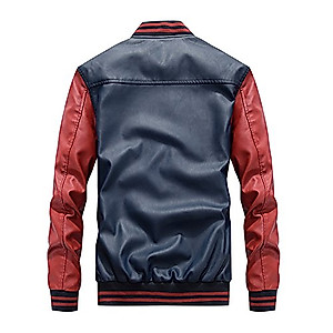 Lavnis Men's Faux Leather Jacket Casual Baseball Stand Collar Slim Fit Coat White 2XL