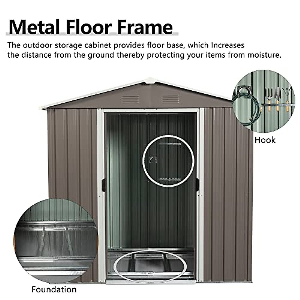 7.74ftx4.29ft Outdoor Storage Shed with Metal Foundation and Sliding Doors,Sun Protection,Waterproof Tool Storage Shed for Patio Lawn Backyard (Gray-7.74ftx4.29ft)