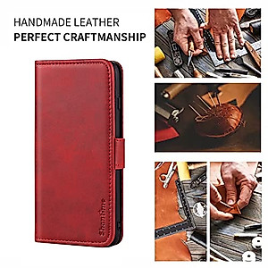 Case for Oppo Realme 7 Pro, Magnetic PU Leather Wallet-Style Business Phone Case,Fashion Flip Case with Card Slot and Kickstand for Oppo Realme 7 Pro Sun Kissed Leather 6.4 inches-Red