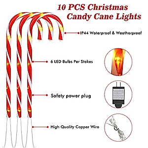 SANKUU 10 Pack Candy Canes Outdoor Decorations, 21 inches Christmas Candy Cane Pathway Markers Lights with Stakes, Christmas Candy Cane Lights for Xmas Yard Patio Garden Walkway