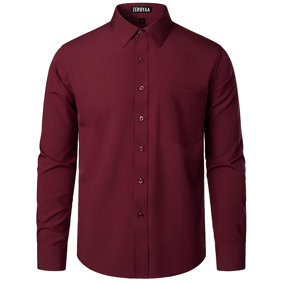 ZEROYAA Men's Regular Fit Dress Shirt Solid Wrinkle-Free Long Sleeve Casual Business Button Up Shirts with Pocket ZSSCL05-Maroon Small