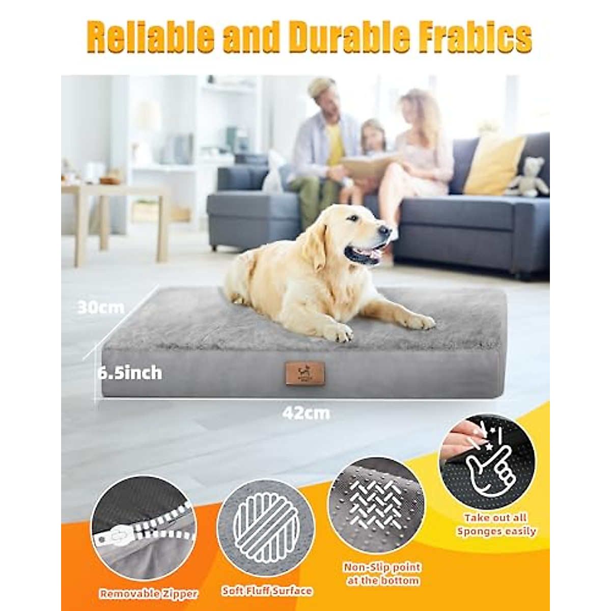 MASTERY MART Anti Anxiety Dog Bed for Medium Dogs Clearance, Dog Crate Bed, Waterproof Dog Bed, chew Proof Orthopedic Pet Bed with Washable Cover and Nonskid Bottom - L Grey