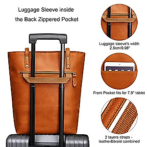 S-ZONE Women Vintage Genuine Leather Tote Bag Large Shoulder Purse Work Handbag (Cognac)