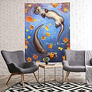 customjoy Cute Otter Personalized Throw Blanket with Name Custom Soft Cozy Throw Fleece Blankets for Couch Bed Traveling Camping Hiking Birthday Gift 50x60 Inch