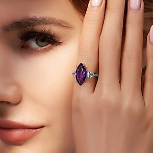 Jupiter Natural Gemstone Marquise Ring - 925 Sterling Silver Rhodium Plated Genuine Gemstone Women Ring, Glamour Natural Gemstone Birthstone Rings Jewelry Gifts for Valentine's Day, Mother's Day,