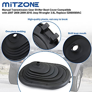 MITZONE Manual Transmission Gear Shifter Boot Cover Compatible with Jeep Wrangler JK 3.8L 2007 2008 2009 2010 Replace 52060069AC
