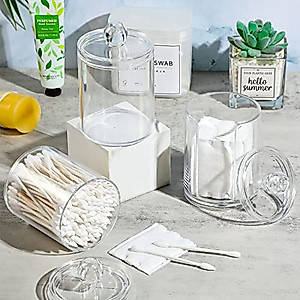 12 Pcs Swab Holder Dispenser Clear Bathroom Jars with Lids Bathroom Organizer Countertop Acrylic Bathroom Canister for Swab, Vanity Makeup Accessories