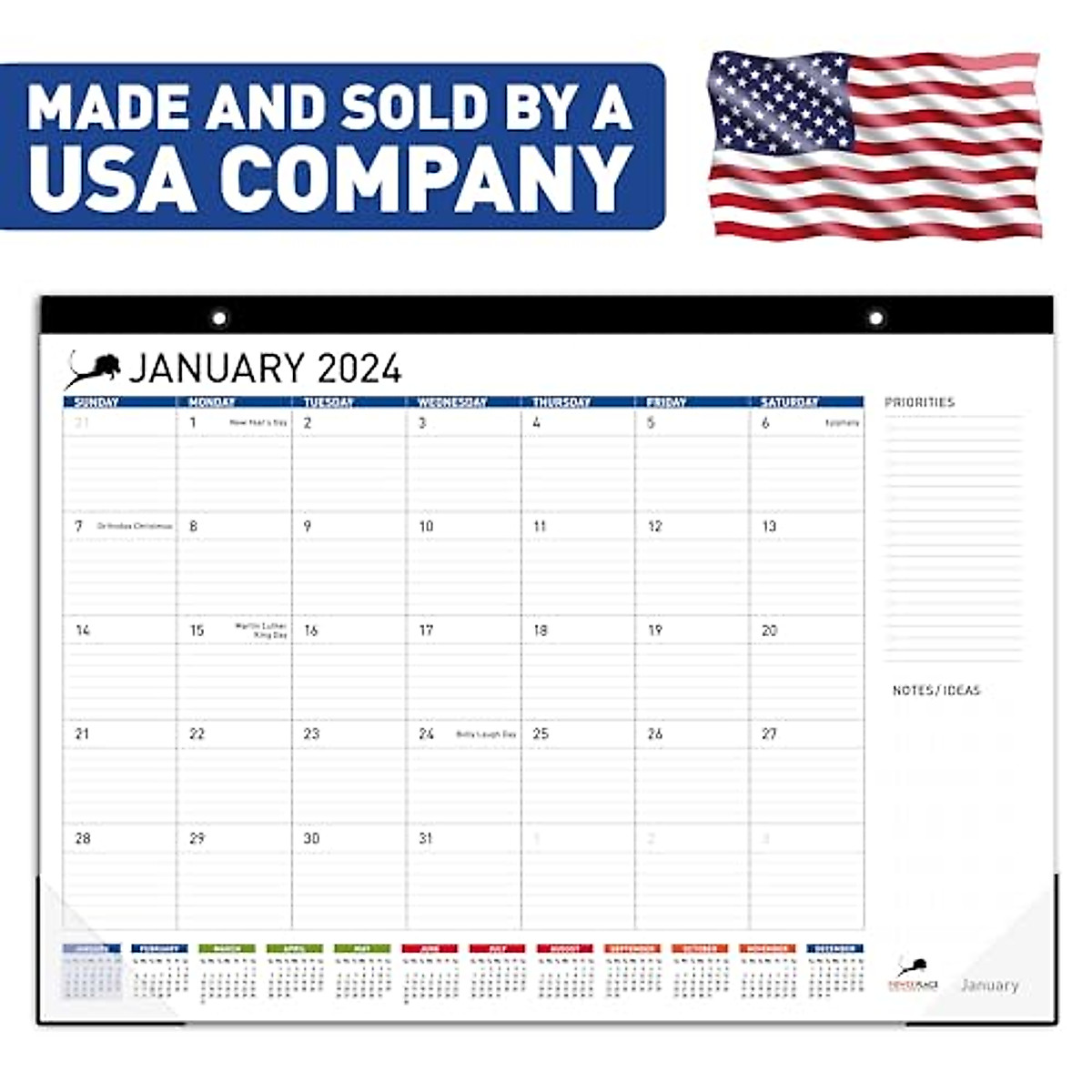 18 Month Desk Calendar 2024-2025 - Large Desktop Calender 17" x 12" - Monthly Planner for Home and Office - School and Teacher Planning Tool