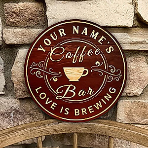 WODORO Custom Coffee Bar Wood Sign (Not Carved or Neon Sign), Kitchen Decor Wall Plaque, Personalized Gifts for Coffee Lovers, Espresso Cappuccino Latte Coffee & Tea Bar, Coffee & Wine Bar Sign (01)