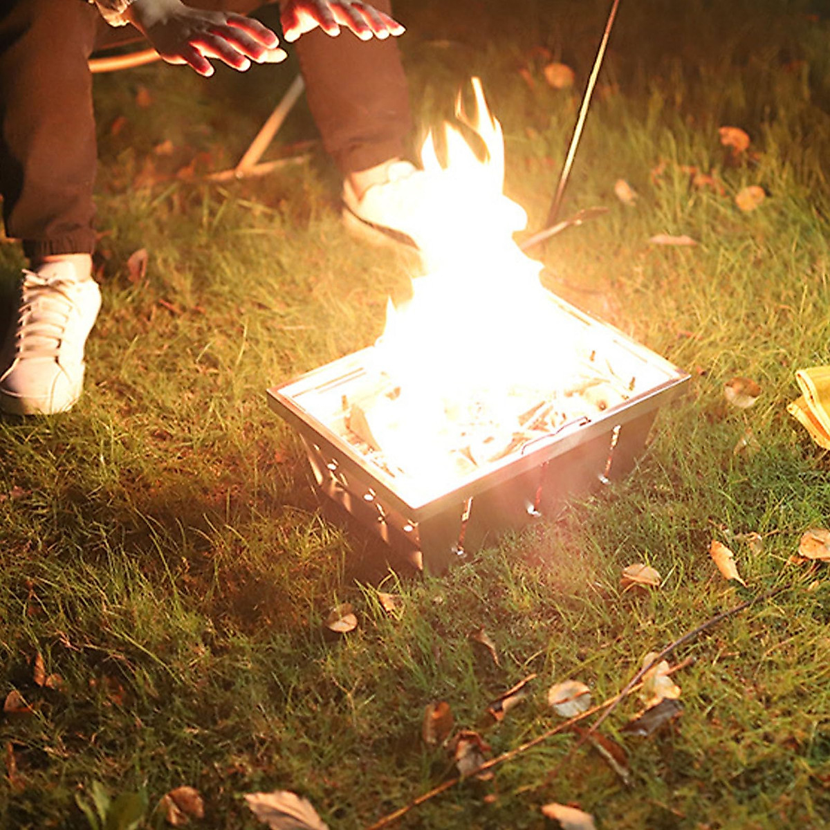 Camping Fire Pit, Portable Camping Grills, Foldable Camping Firepit, Backpacking BBQ Grill, Wood Burning Fire Pit, Outdoor Campfire Stove, Hiking Grills with Storage Bag, for Cooking Bonfire Patio