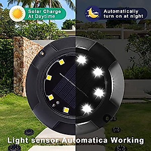 Solar Ground Lights Outdoor 12 Packs 12 LED Disk Lights Solar Powered Waterproof New In-ground Lights For Garden Deck Stair Step Lawn Patio Driveway Walkway Pathway Yard decoration(White Light,12PACK)