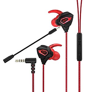 VersionTECH. Gaming Earbuds with Mic, In-Ear Gaming Headphones Wired with Microphone Dual Audio Drivers Noise Cancelling Stereo Bass Compatible for PC/PS5/PS4/Xbox/Nintendo/Switch/Mobile 3.5mm Aux-Red