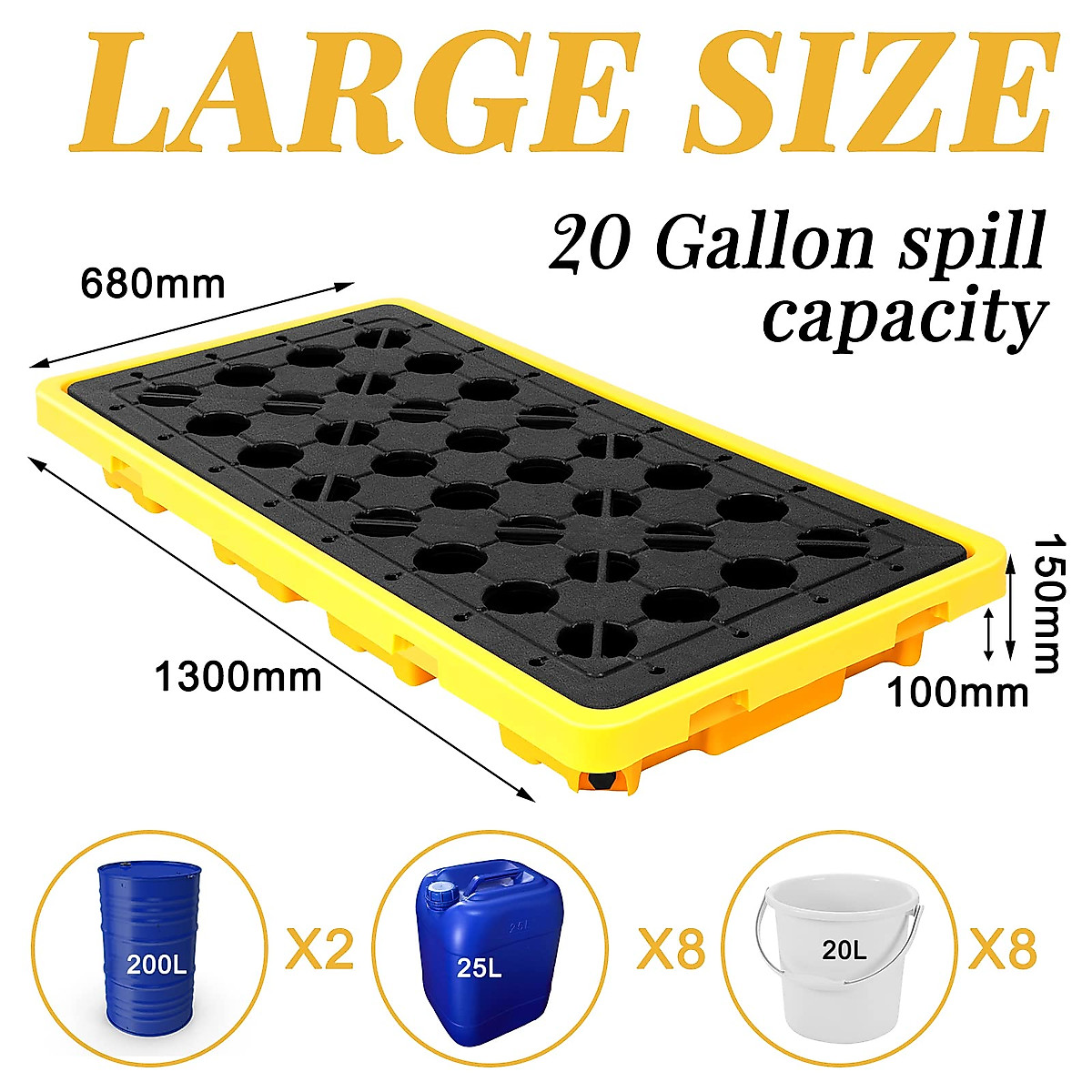 Pinkunn Spill Platform Spill Containment Platform with Grating Stackable Modular Platform with Drain Outlet Modular Platform Pallets Spill Containment Tray (1 Pack,51x27x6")