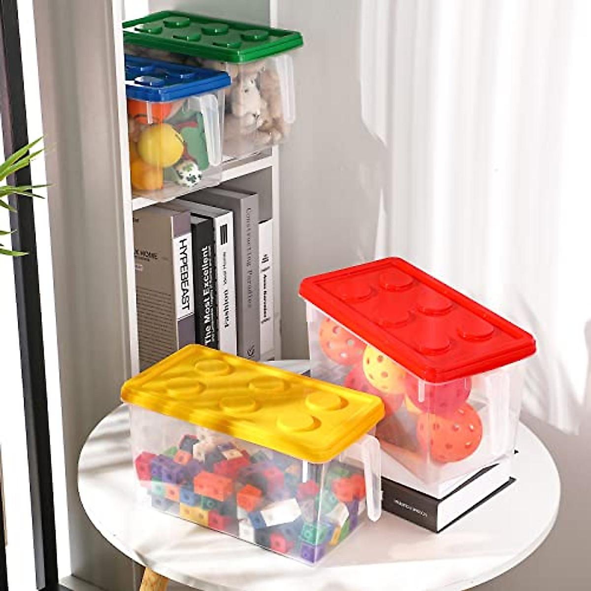 Sintuff 4 Pack Toy Storage Bins for Kids - Stackable & Durable