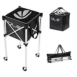 OLE ANDIGO Tennis Balls Hopper Tennis Ball Basket with Side Pockets Lightweight Tennis Ball Cart Holds 160 Balls, Portable Sports Teaching Cart with Wheels for Tennis Player (Tennis Ball Cart)