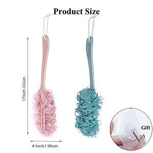 Shower Loofah with Handle for Skin Exfoliating,Shower Brush for Cleaning Body for Men and Women (Blue/Pink)